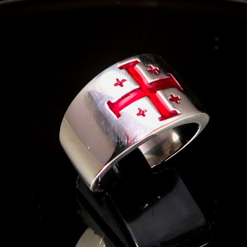 Sterling Silver Jerusalem Cross Ring Knights Templar Flag | Etsy