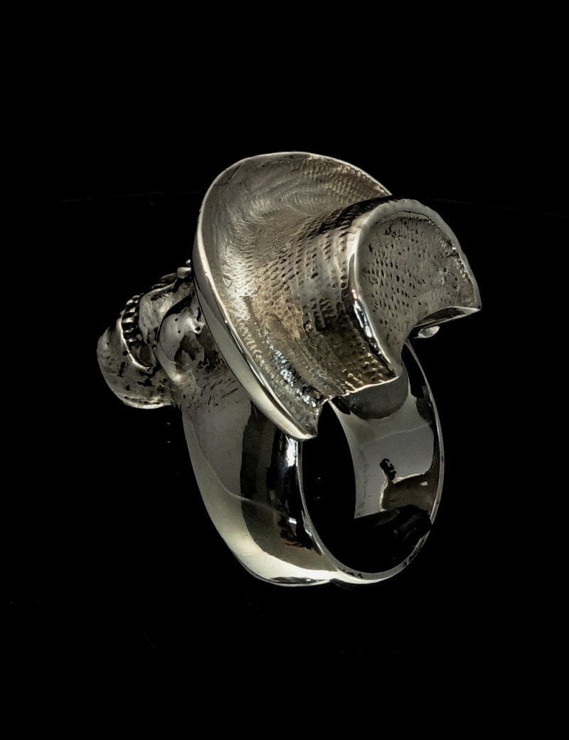Sterling silver ring Wild West Cowboy Skull with Hat high | Etsy