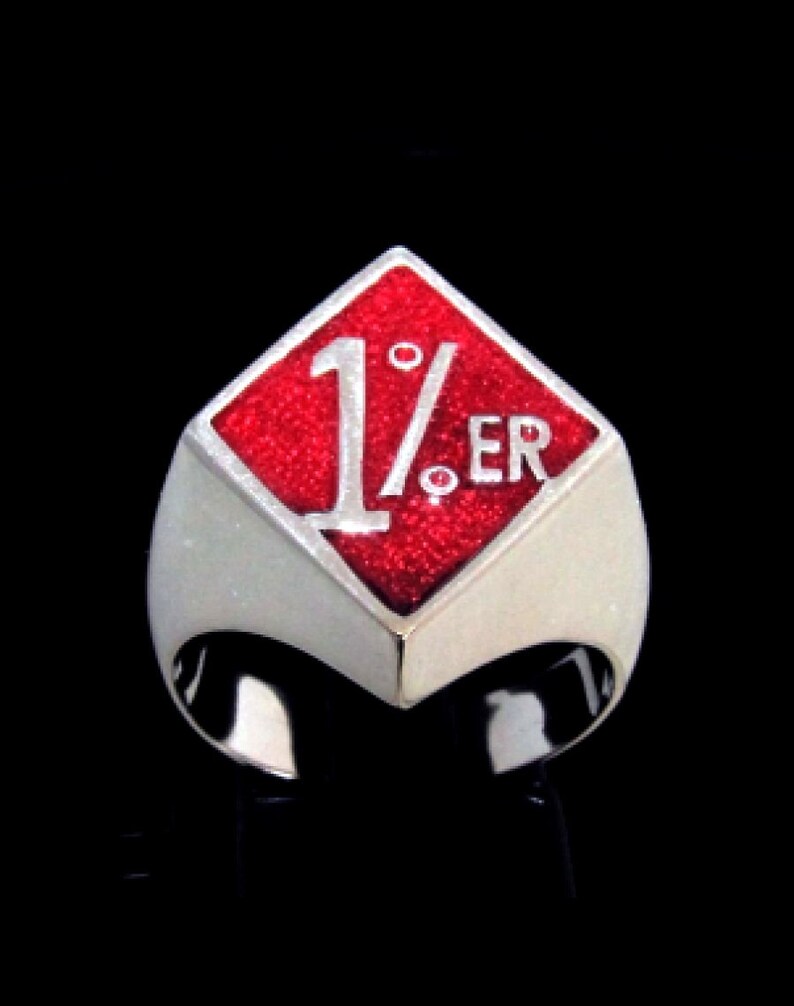 Diamond Shaped Sterling Silver Biker Ring One Percent Symbol 1 | Etsy