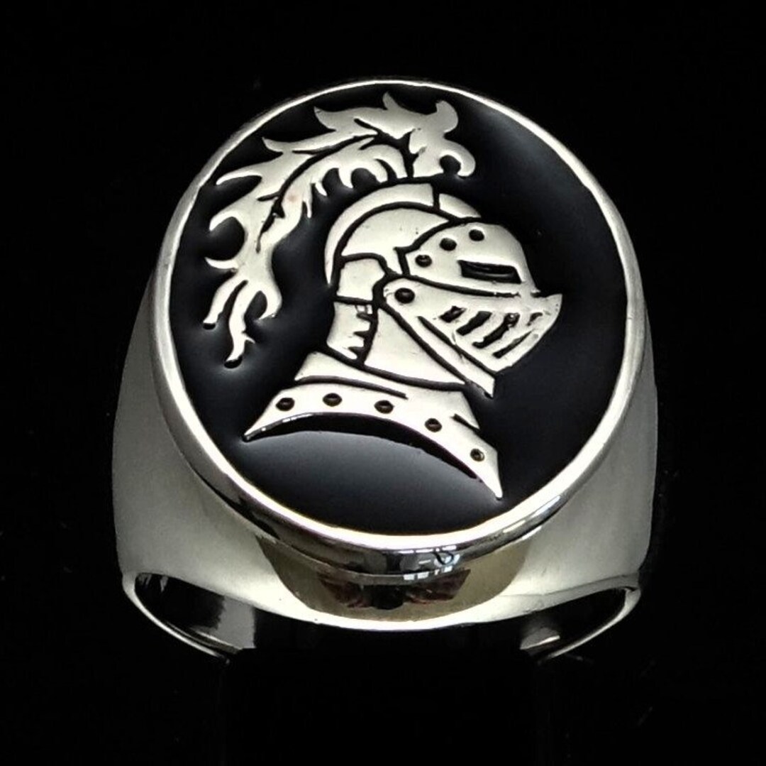 Sterling Silver Men's Ring Medieval Knight Armored Soldier With Black ...