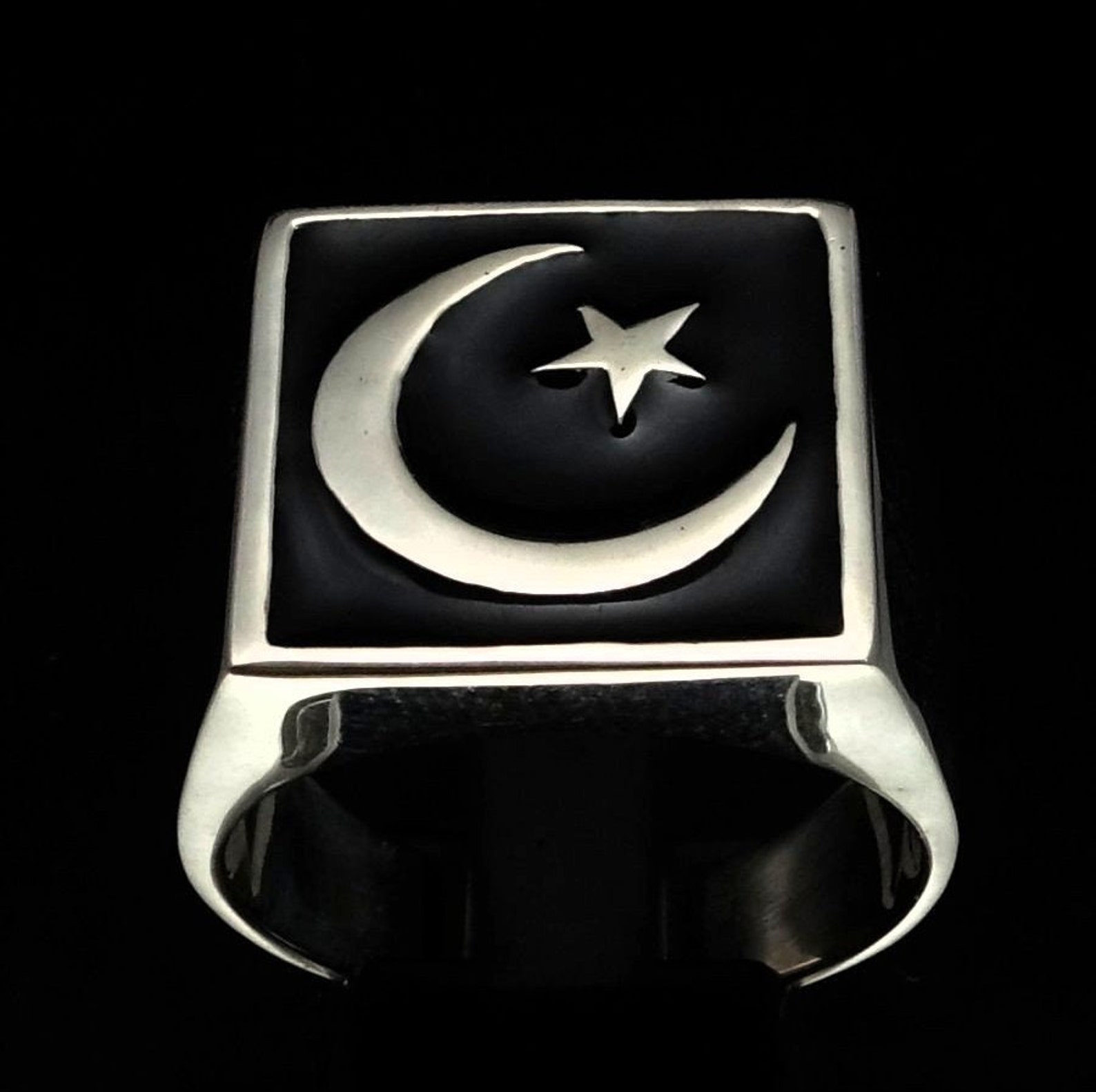 Sterling Silver Flag Ring Crescent Moon and Star Symbol of | Etsy