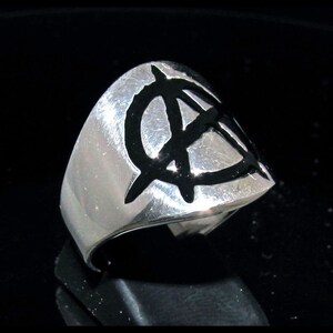 Sterling Silver Anarchy Ring Circle A Punk Symbol UK in Black Enamel ...