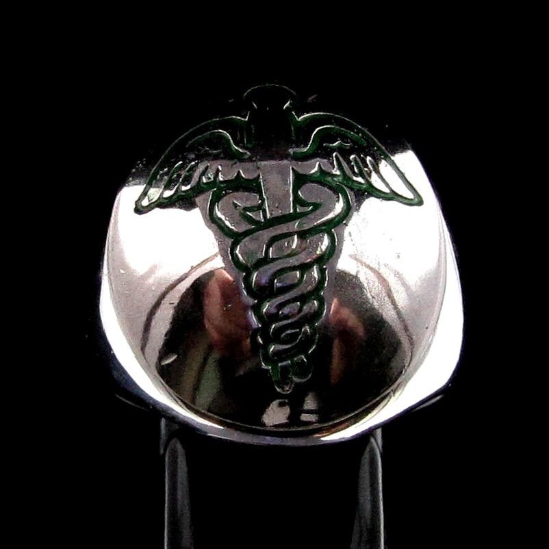 Sterling Silver Caduceus Symbol Ring Winged Staff of Hermes - Etsy