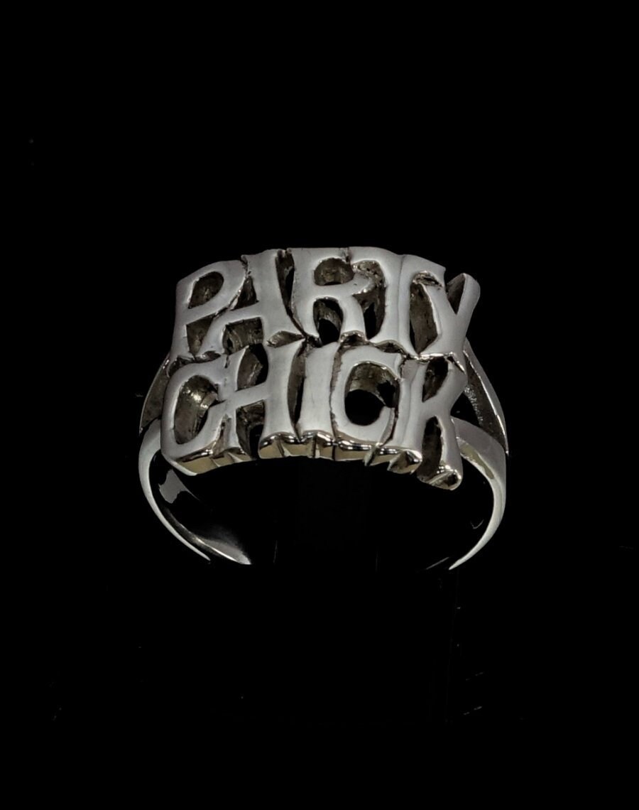 Sterling silver word ring Party Chick 2 words Bold letters | Etsy