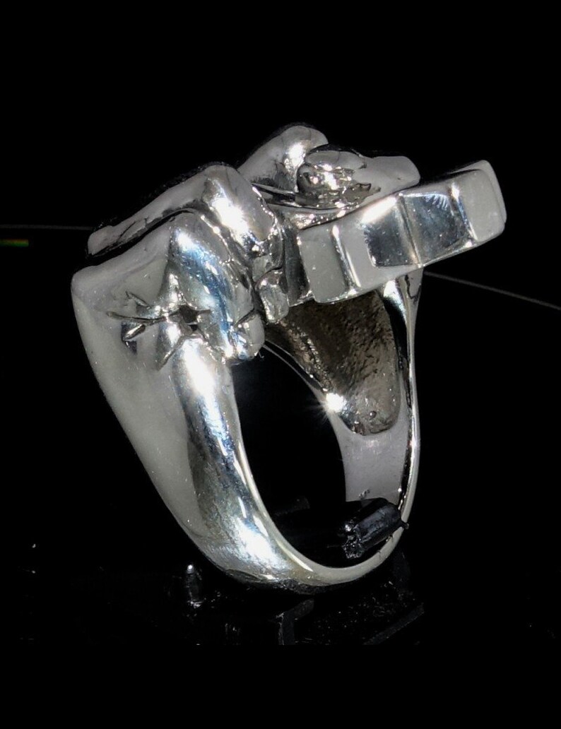 Big Sterling Silver Atheist ring Fist with Cross as middle | Etsy