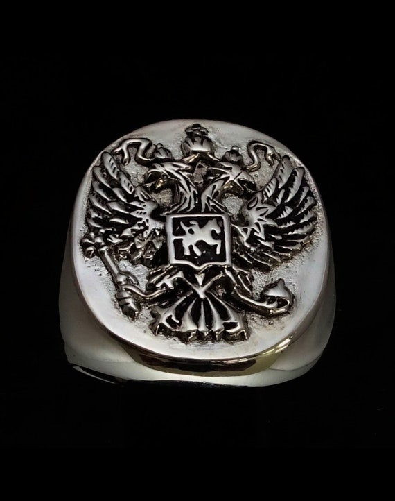 Sterling silver Russian symbol ring Twin Head Eagle coat of | Etsy