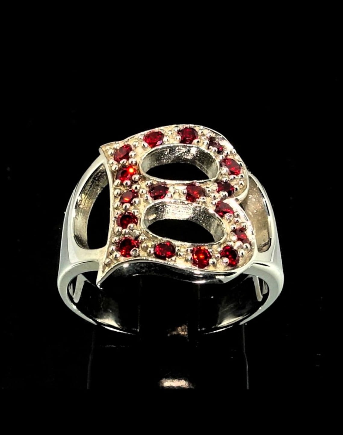 Sterling Silver Initial B Ring With 17 Sparkling Red CZ Stones - Etsy