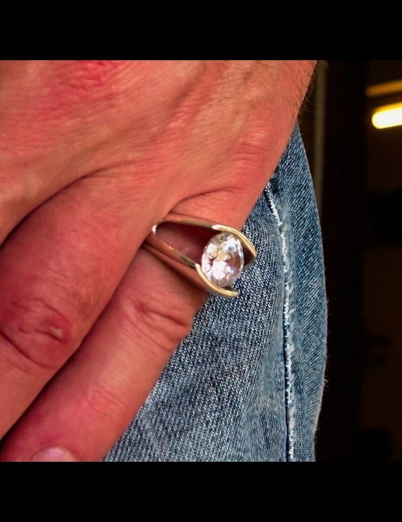 Sterling silver Solitaire ring with a Stunning Olive Green CZ | Etsy