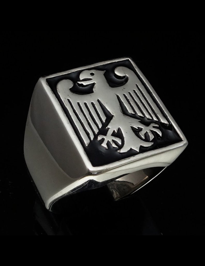 Sterling silver ring German Eagle flag Germany with Black | Etsy