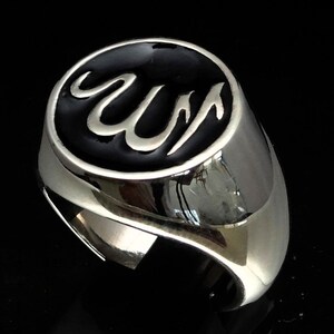 Sterling Silver Allah Ring: Black Enamel Muslim Symbol - Etsy