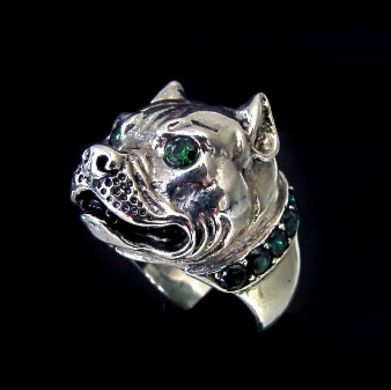 Sterling Silver Pit Bull Ring With Emerald Green CZ Eyes and | Etsy