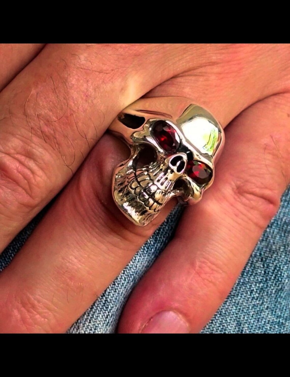 Sterling Silver Ring Grinning Phantom Skull With 2 Fiery Red - Etsy