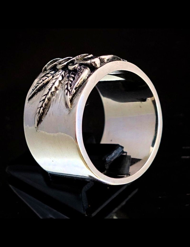 Sterling Silver Symbol Ring Caduceus With Marijuana Leaf Ganja - Etsy