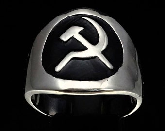 Sterling Silver Skull Ring Hammer and Sickle Communist Symbol | Etsy