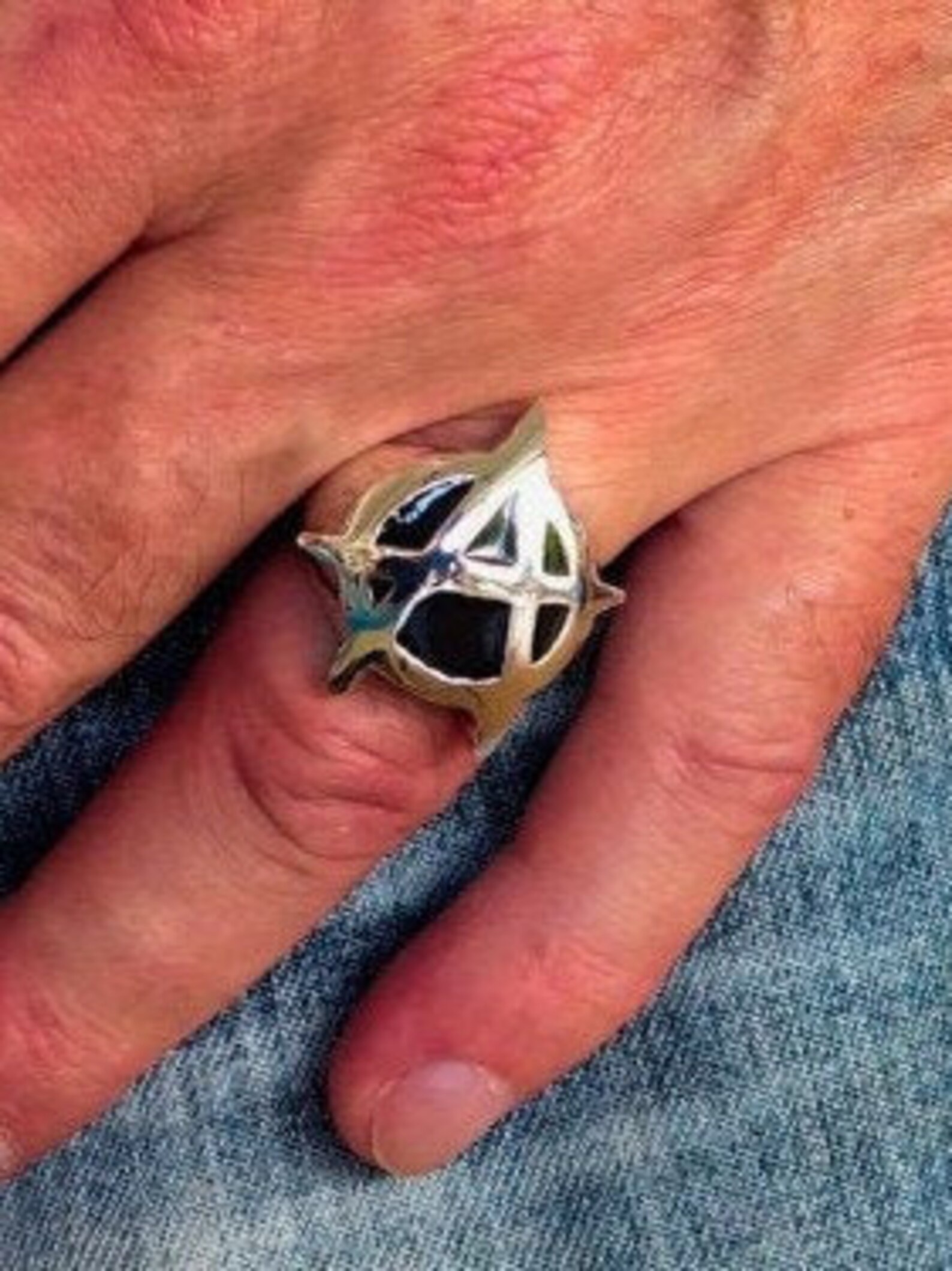 Sterling silver ring Anarchy Punk symbol in Circle UK | Etsy