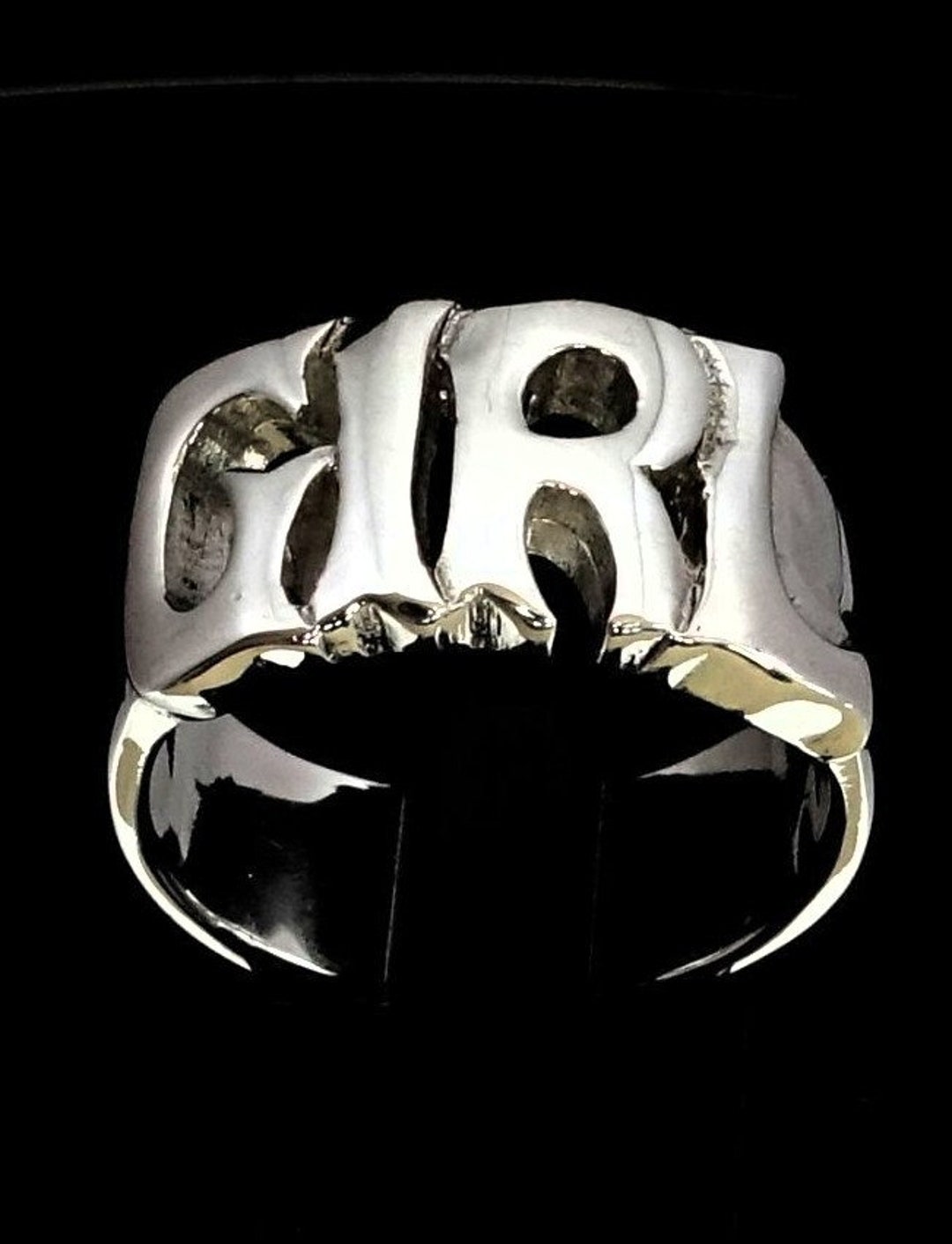 Sterling Silver Letter Ring Girl One Word Bold Letters High Polished ...