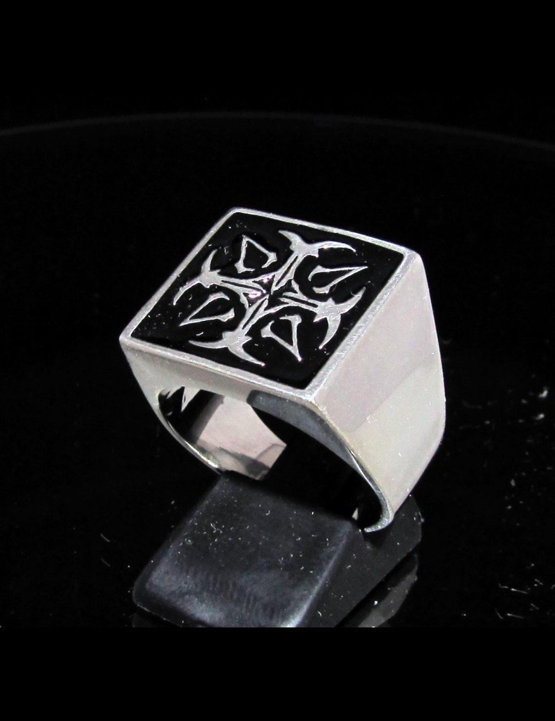 Sterling silver Assassin symbol ring Ninja Cross with Black | Etsy