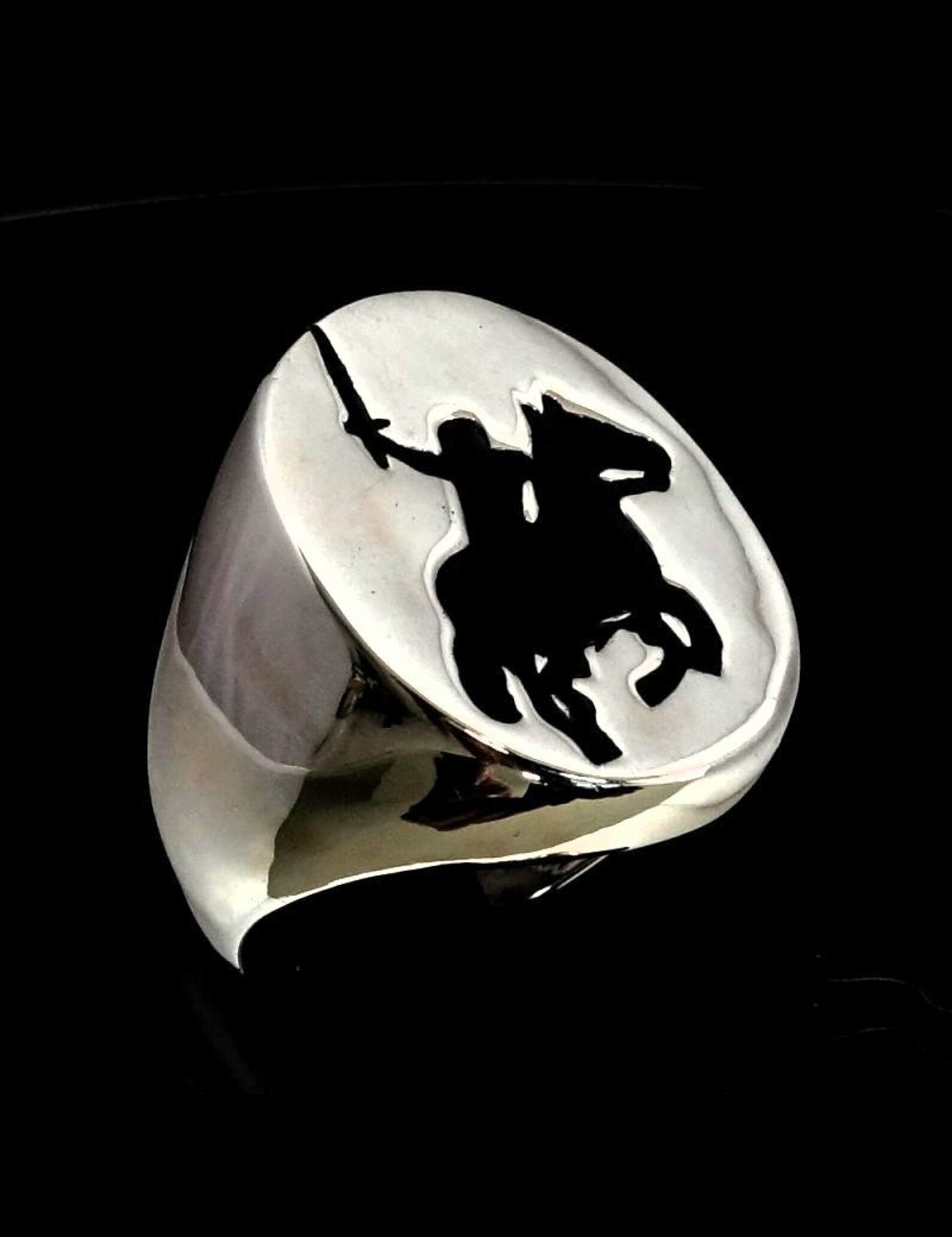 Oval Silver Men's Ring Medieval Knight on Horse With Black - Etsy
