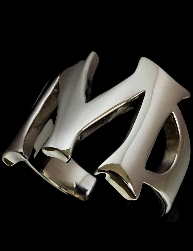 Sterling silver initial M ring alphabet letter high polished | Etsy