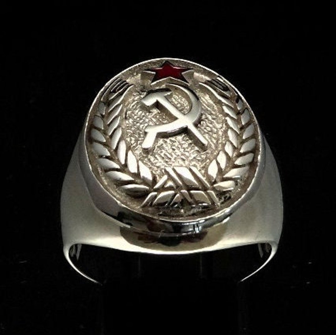 Sterling Silver Ring Hammer and Sickle in Laurel Wreath With Red Enamel ...
