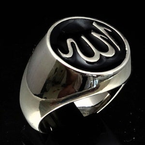 Sterling Silver Allah Ring: Black Enamel Muslim Symbol - Etsy