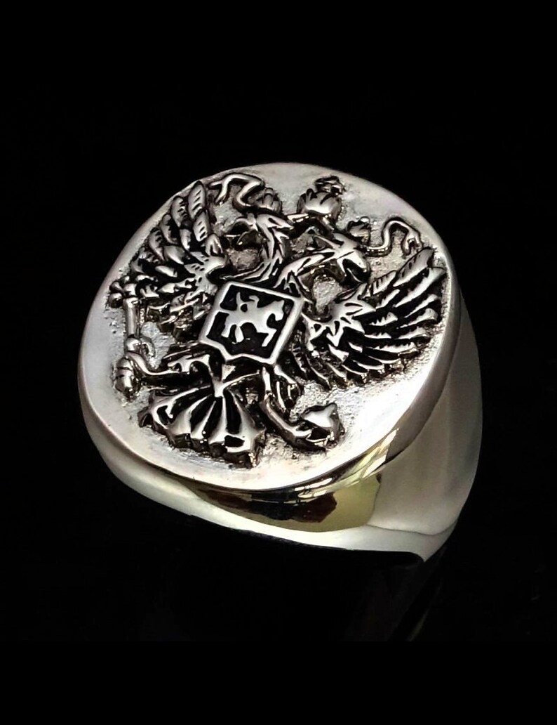 Sterling Silver Russian Eagle Ring, Antiqued 925 Coat of Arms - Etsy