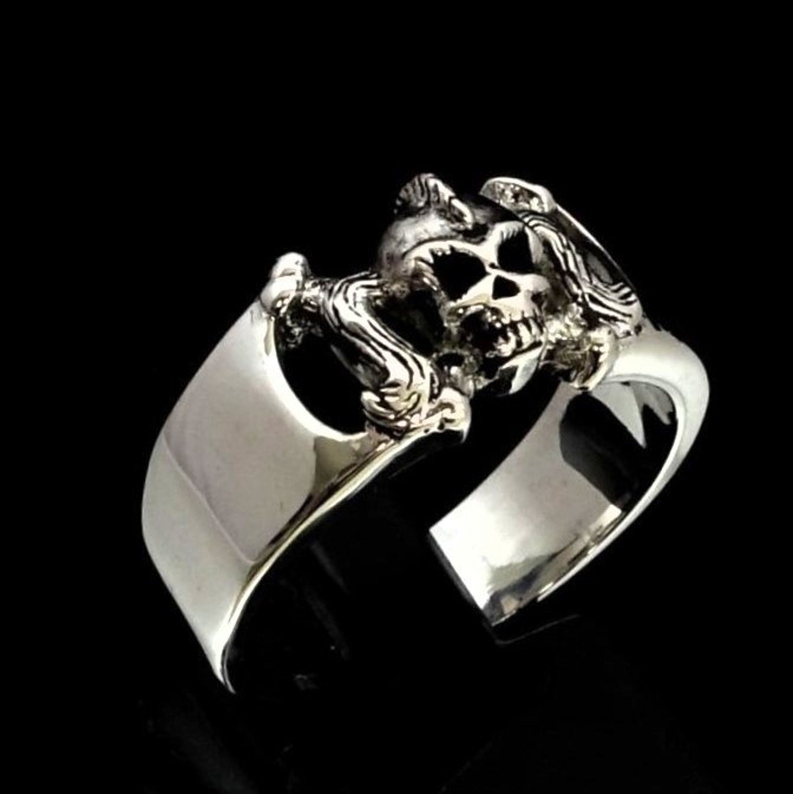 Sterling Silver Band Ring Punk Girl Skull With Mohawk Hair - Etsy