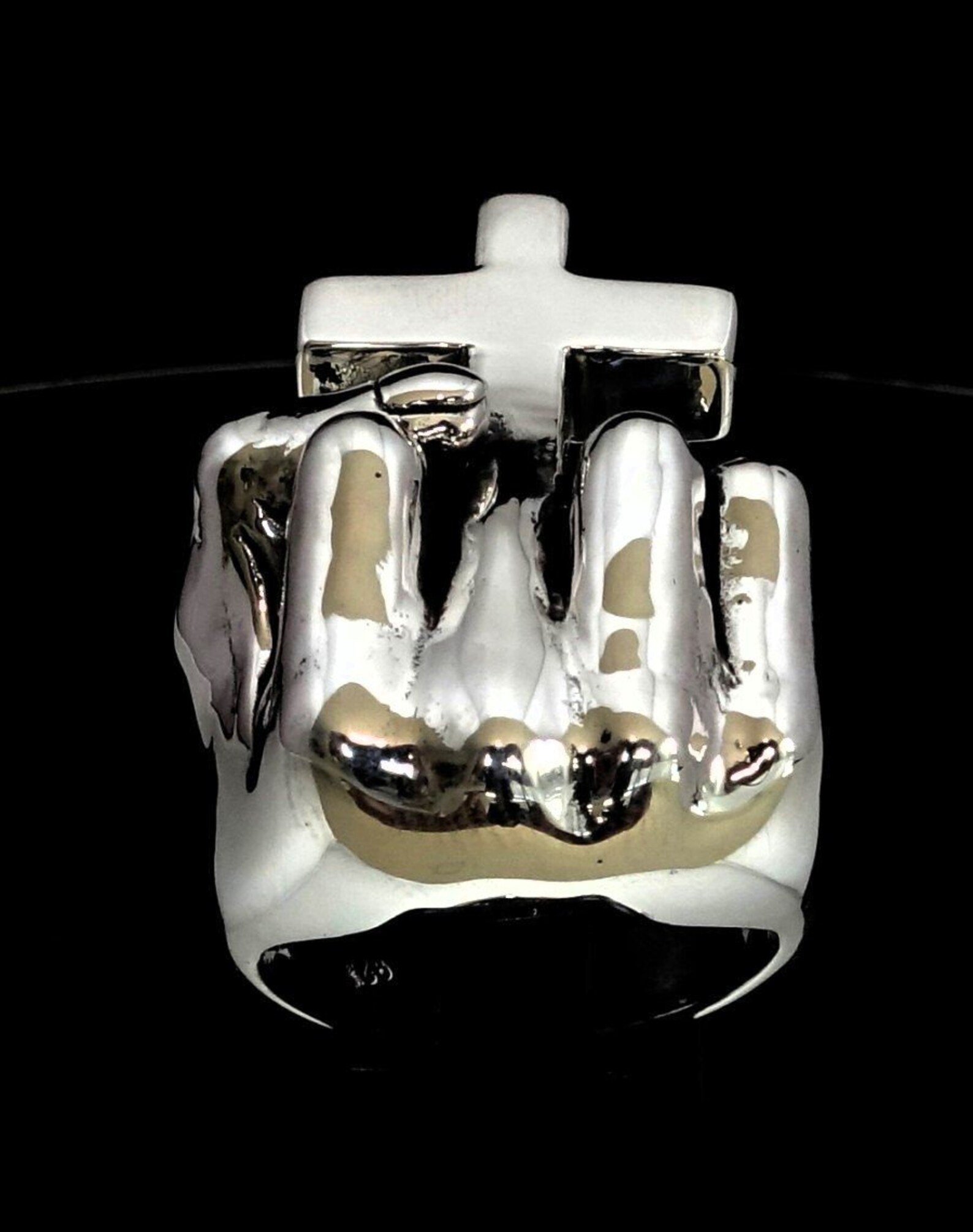 Big Sterling Silver Atheist Ring Fist With Cross as Middle - Etsy