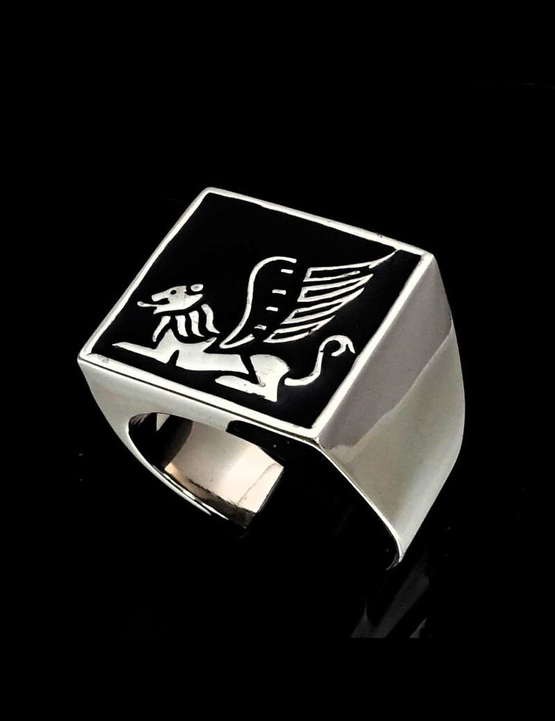 Sterling Silver Ring Winged Lion Sphinx Ancient Sumerian - Etsy