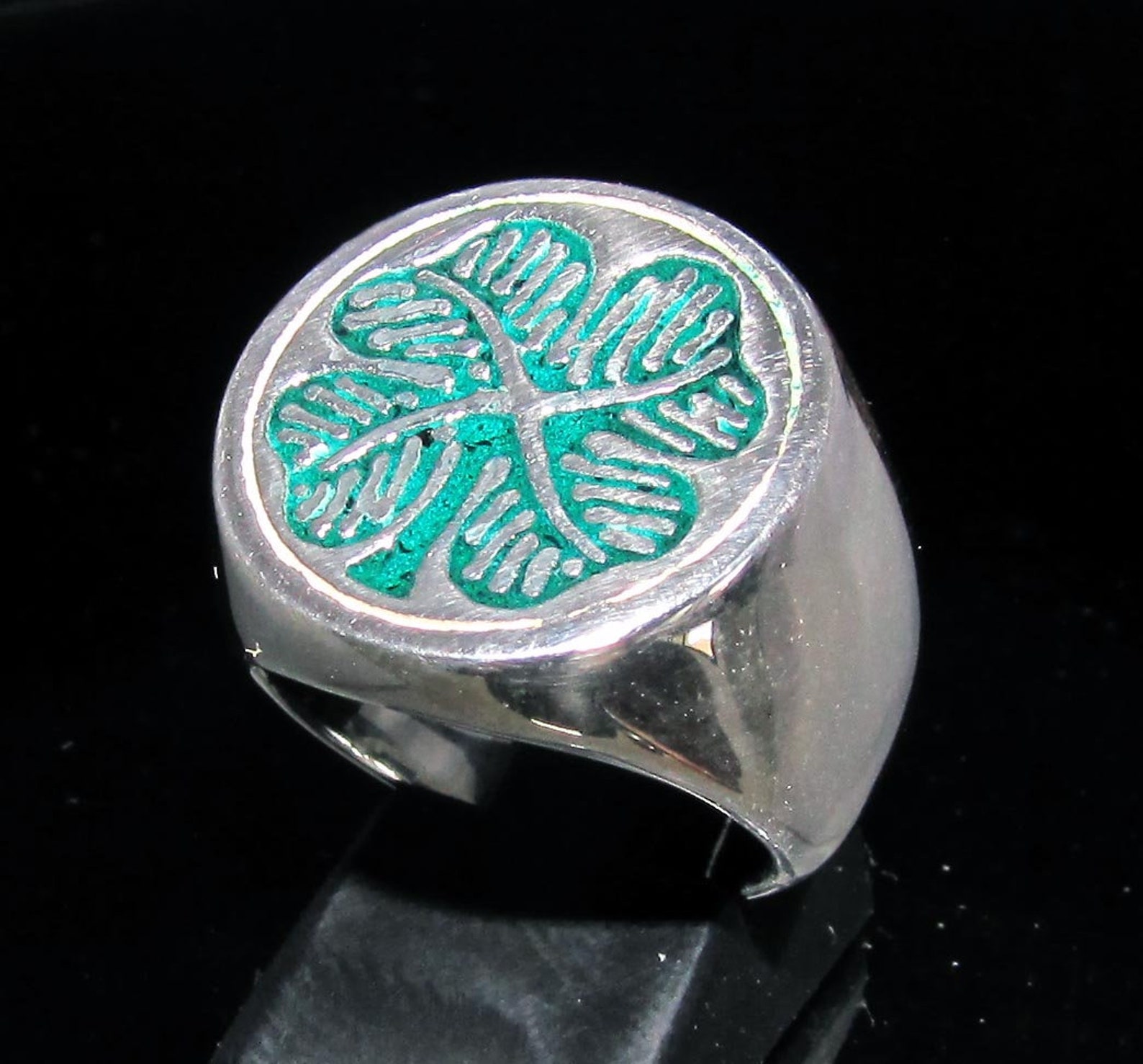 Sterling silver Lucky charm ring Shamrock 4 leaved Irish | Etsy