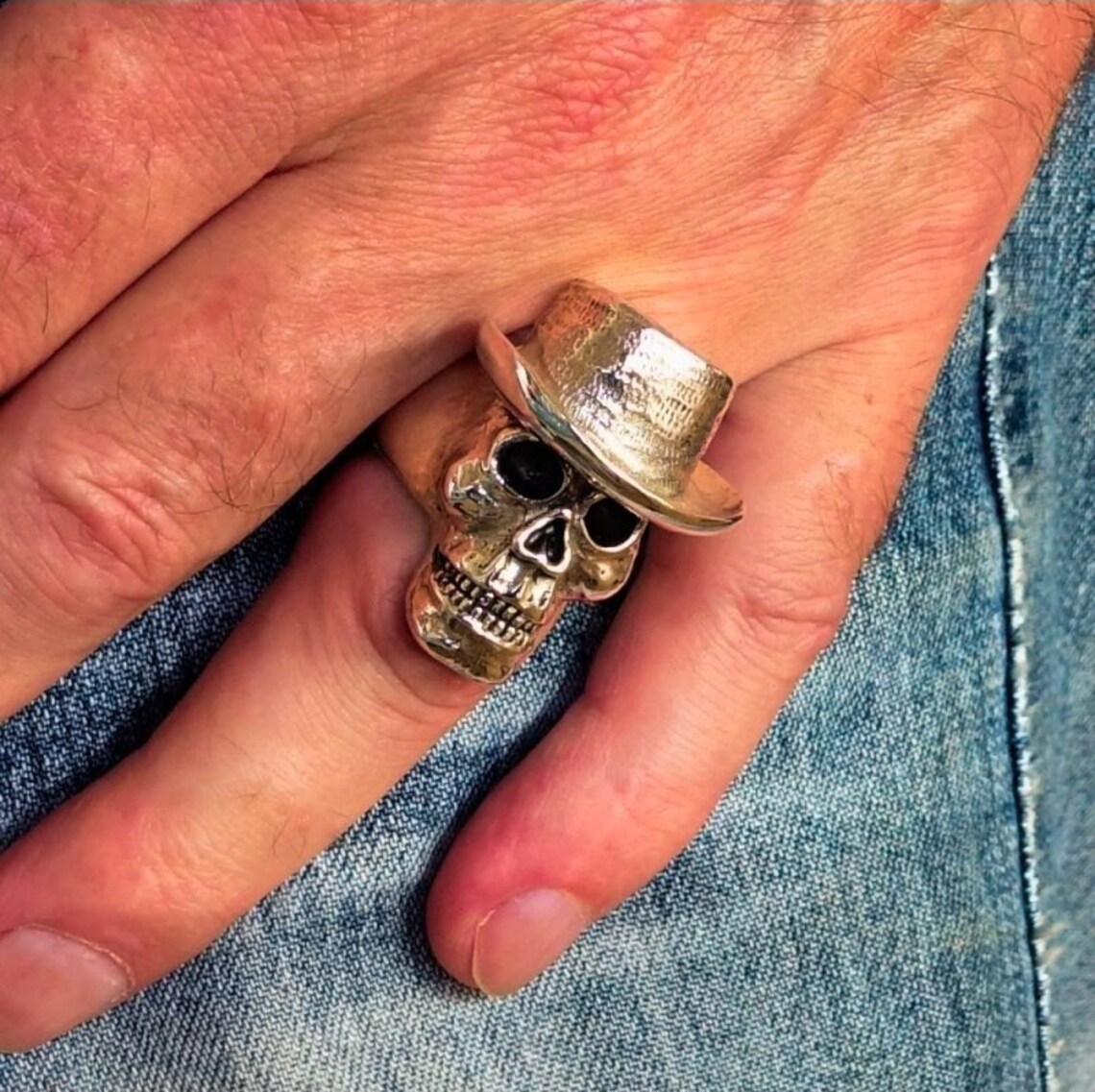Sterling Silver Ring Wild West Cowboy Skull With Hat High - Etsy