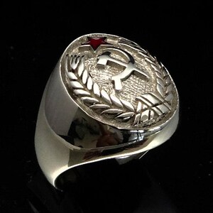 Sterling Silver Ring Hammer and Sickle in Laurel Wreath With Red Enamel ...