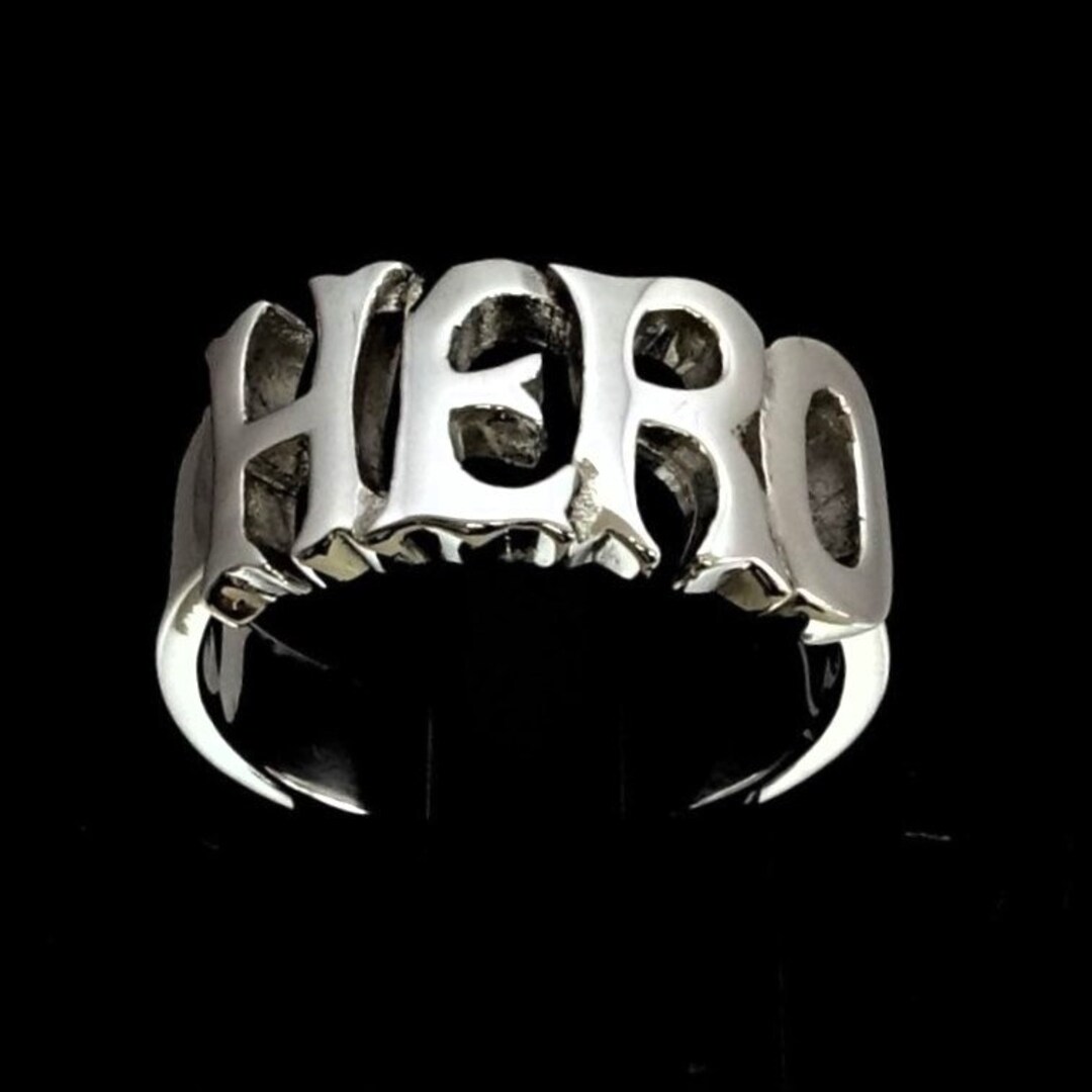 Sterling Silver Letter Ring Hero One Word Bold Letters High Polished ...