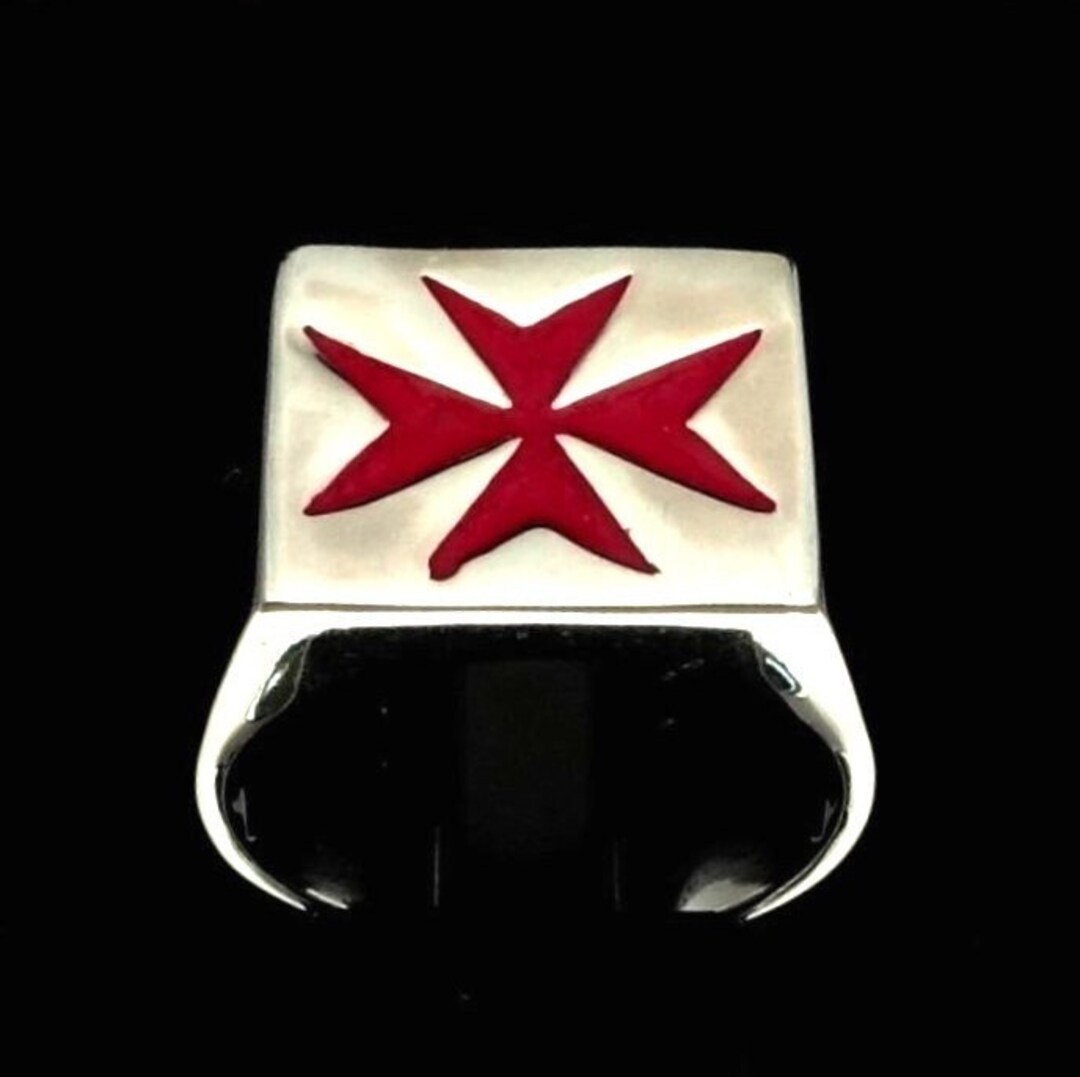 Sterling Silver Maltese Cross Ring: Red Enamel Knights Hospitaller ...