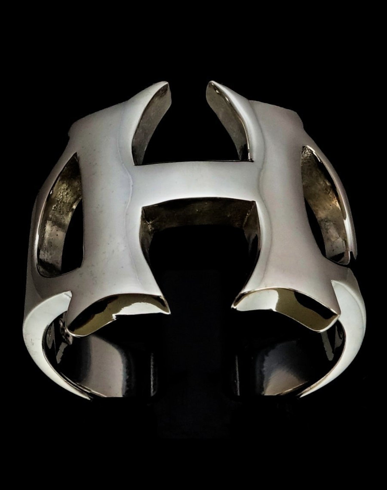 Sterling silver initial H ring alphabet letter high polished | Etsy