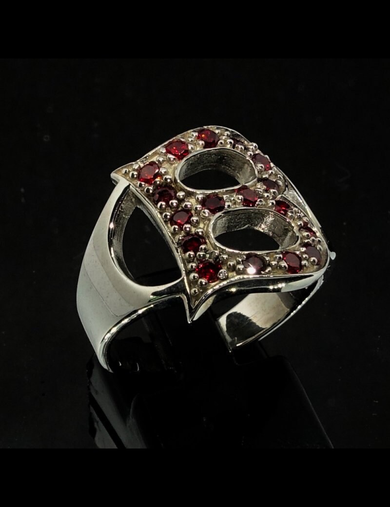 Sterling silver initial B ring with 17 Sparkling Red CZ stones | Etsy