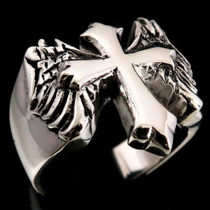 Sterling Silver Ancient Symbol Ring Winged Coptic Cross High Polished ...