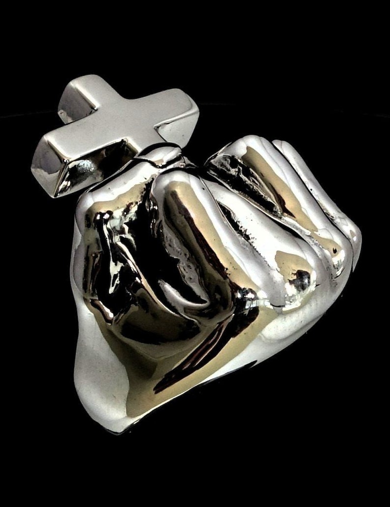 Big Sterling Silver Atheist Ring Fist With Cross as Middle - Etsy