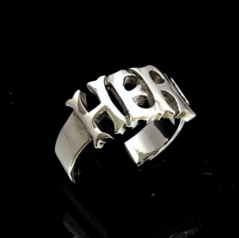 Sterling Silver Letter Ring Hero One Word Bold Letters High - Etsy