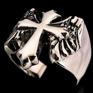 Sterling Silver Ancient Symbol Ring Winged Coptic Cross High Polished ...