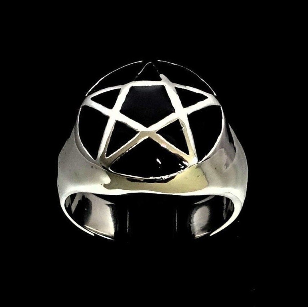 Sterling Silver Pentagram Ring: Black Enamel Wicca Occult Jewelry - Etsy