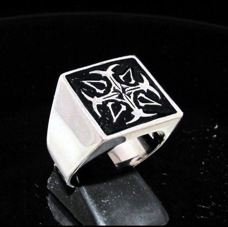 Sterling Silver Assassin Symbol Ring Ninja Cross With Black | Etsy