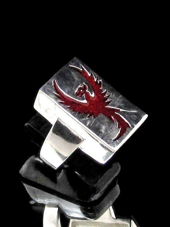 Sterling silver Phoenix ring mythical Fire Bird Rising from | Etsy