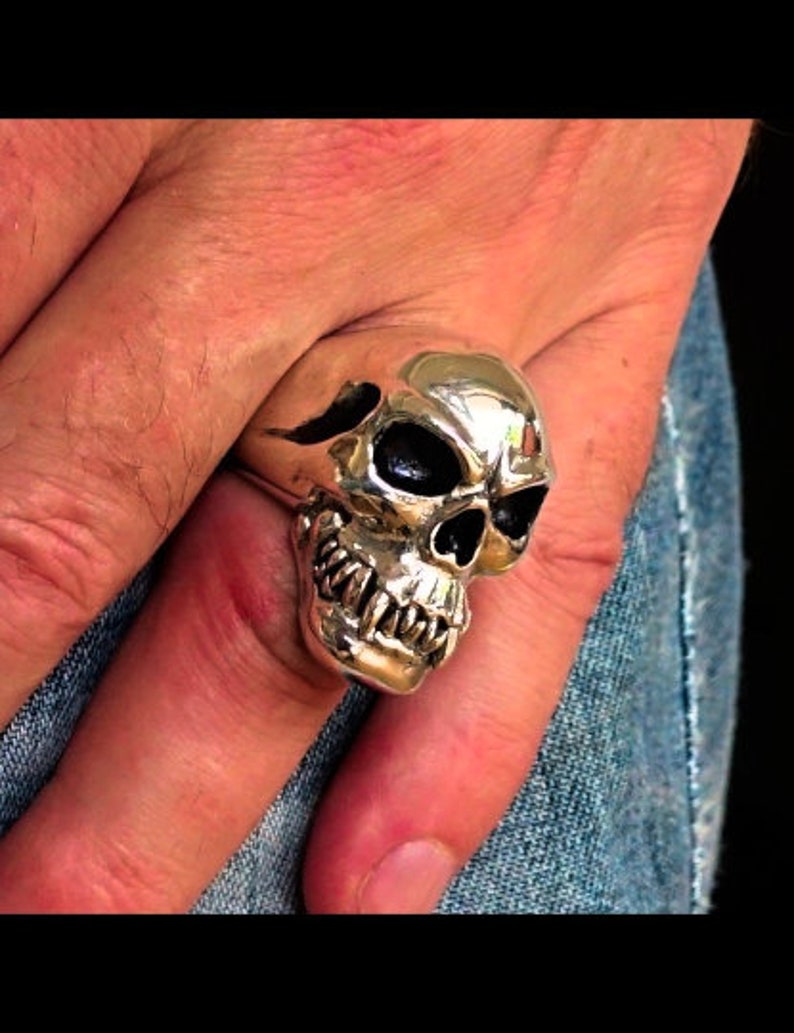 Big Sterling Silver Mens Ring Terrifying Horror Zombie Skull | Etsy