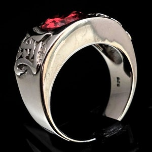 Sterling Silver Japanese Band Ring Kamikaze Japan With a Fiery Red CZ ...