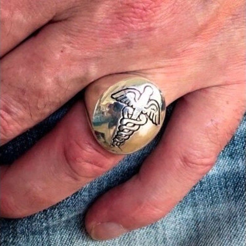 Sterling Silver Caduceus Symbol Ring Winged Staff of Hermes - Etsy