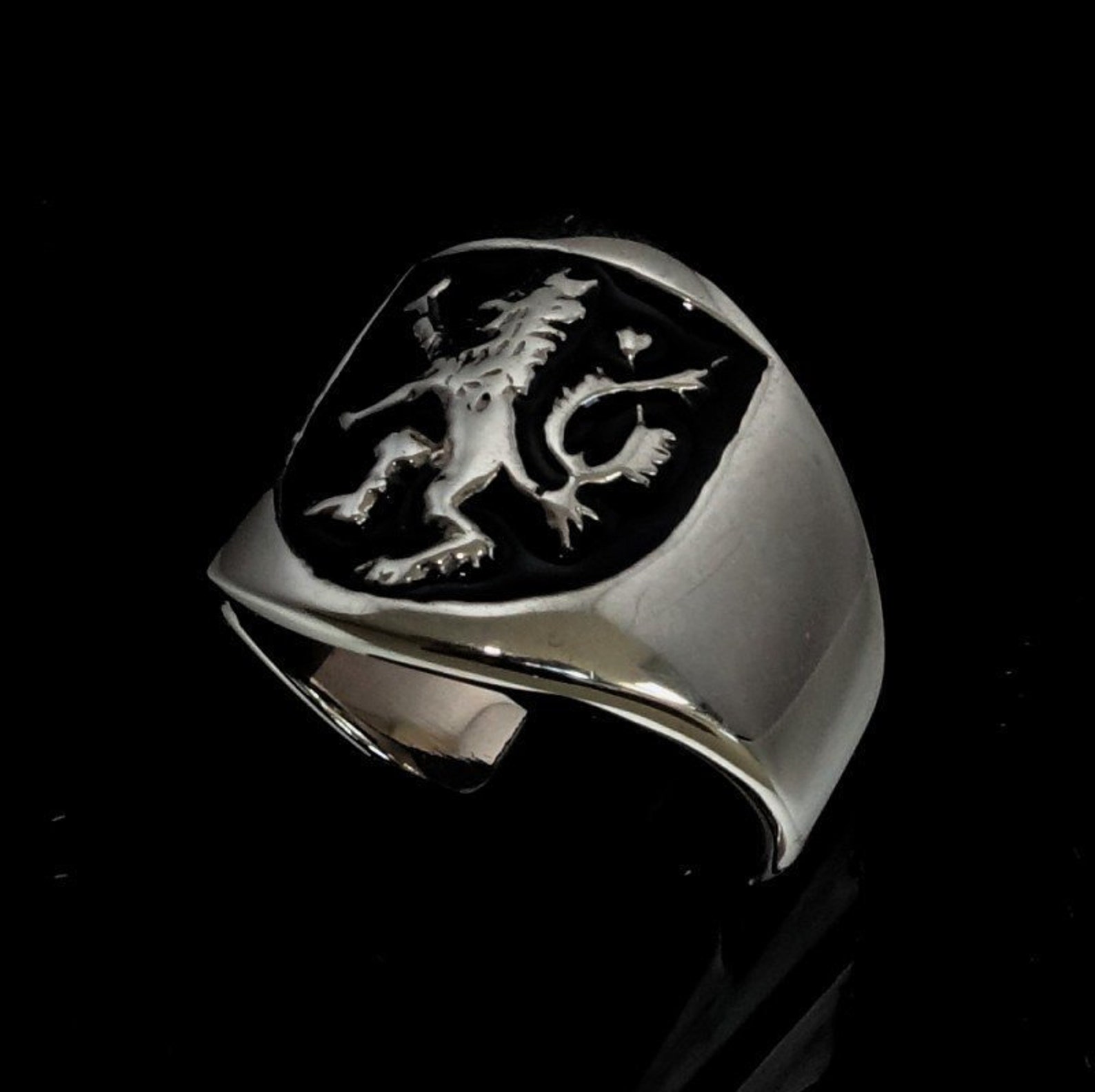 Sterling silver ring Scottish Rampant Lion on Shield Medieval | Etsy
