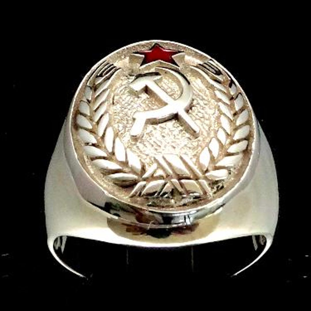 Sterling Silver Ring Hammer and Sickle in Laurel Wreath With Red Enamel ...