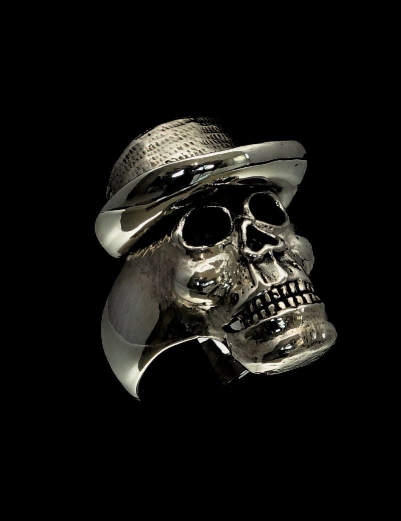 Sterling silver ring Wild West Cowboy Skull with Hat high | Etsy