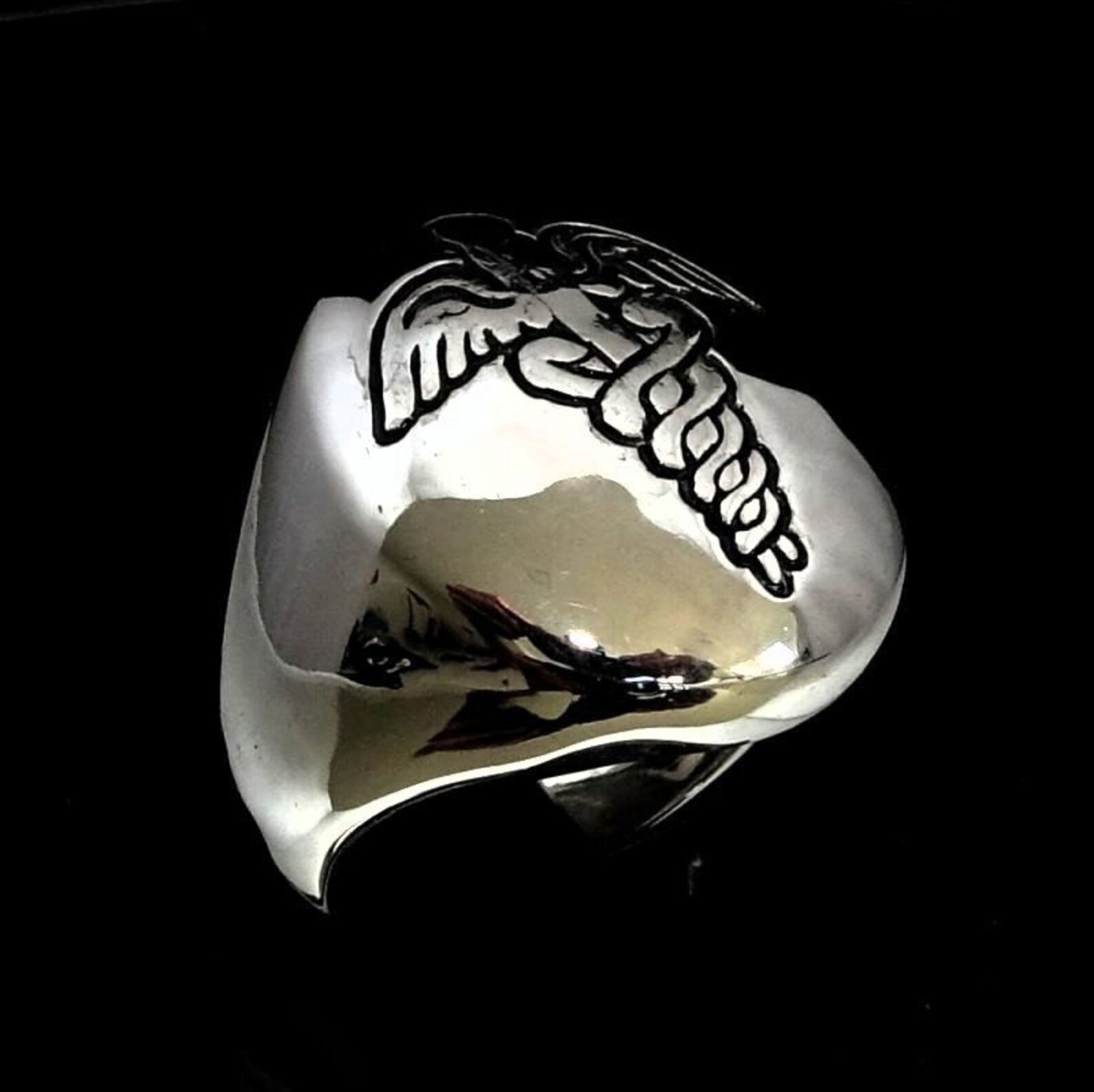 Sterling Silver Caduceus Symbol Ring Winged Staff of Hermes | Etsy